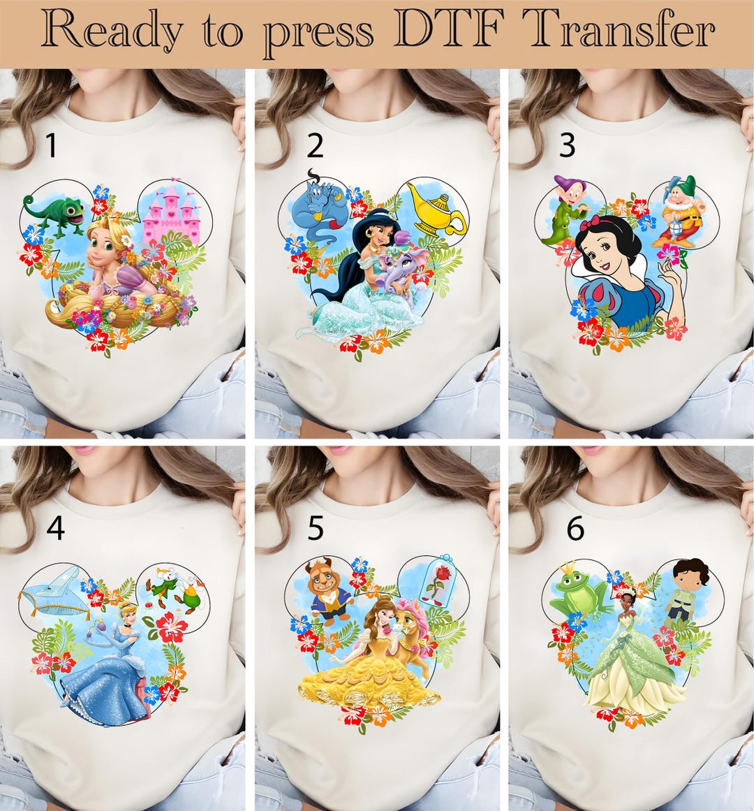 Disney Princesses Ready to Press, Disney Heat Transfer, Rapunzel Dtf ...