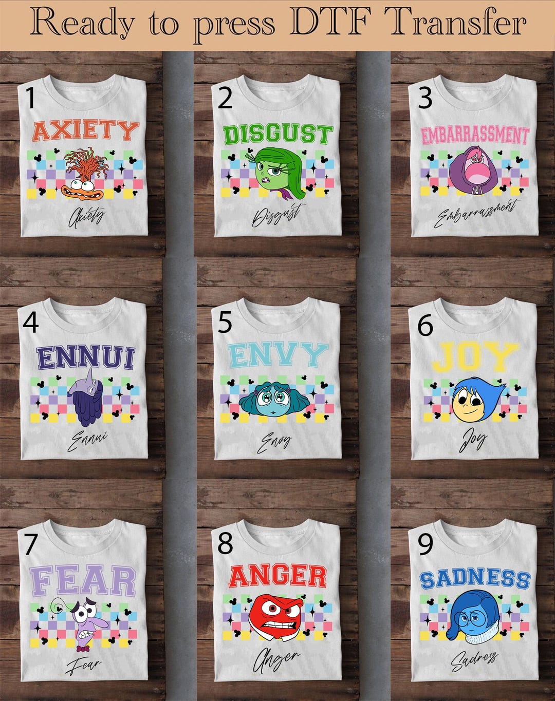 Inside Out DTF, Inside Out 2 Ready to Press, Inside Out Characters ...