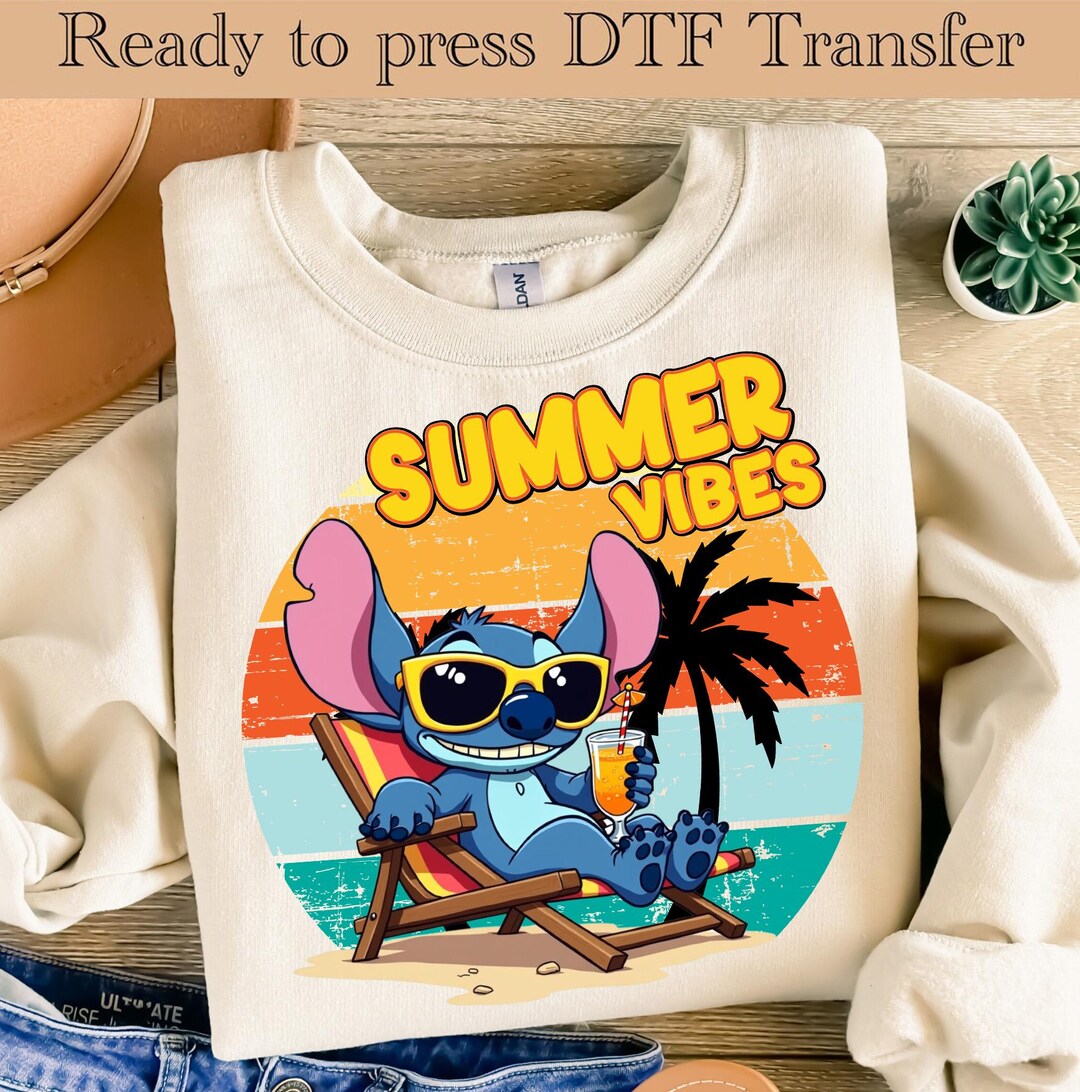 Stitch Summer Vibes Ready to Press, Disney Stitch Heat Transfer,lilo ...