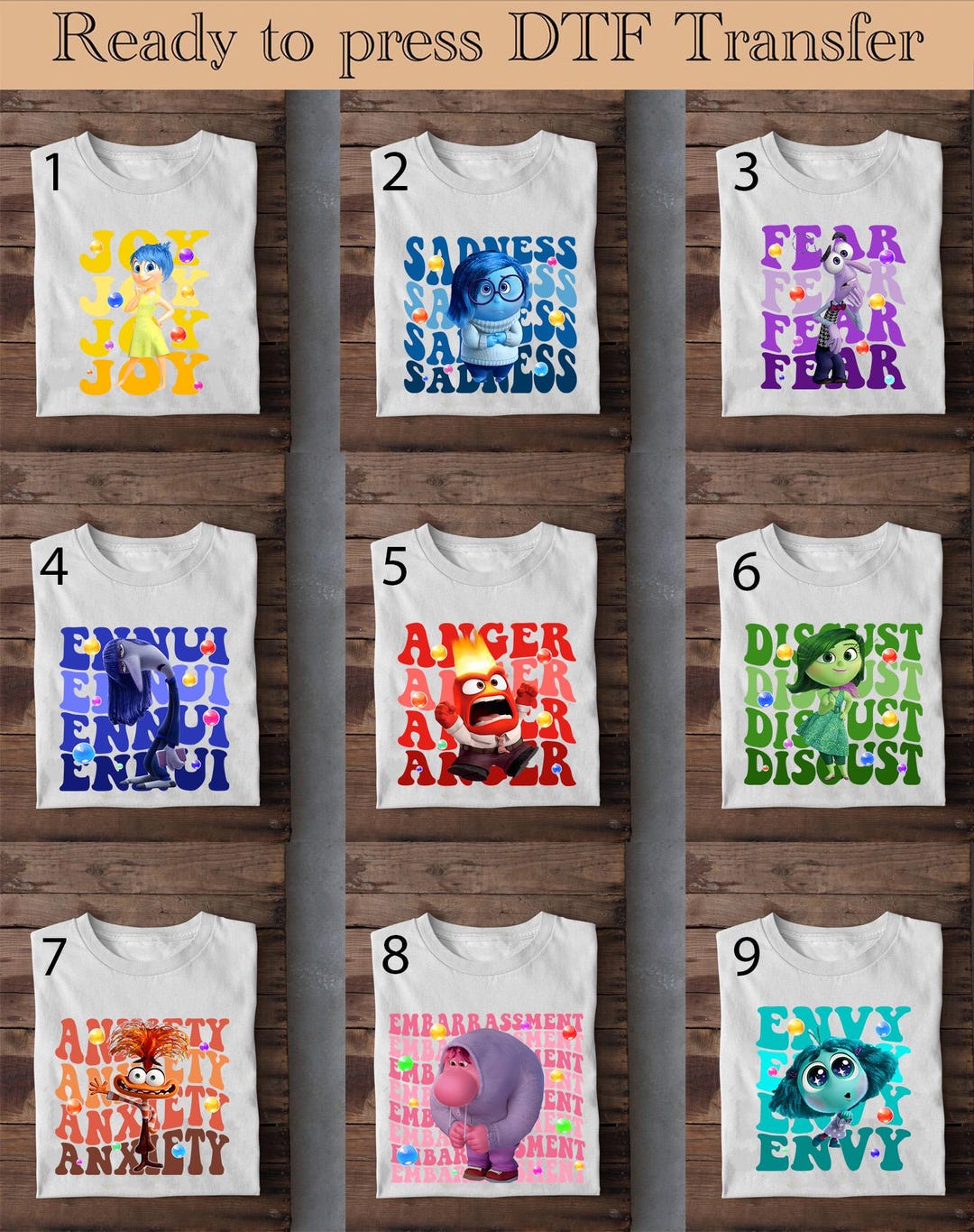 Inside Out DTF, Inside Out 2 Ready to Press, Inside Out Characters ...