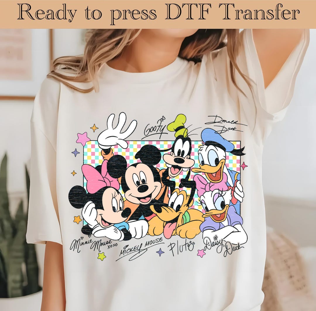 Retro Disney Characters DTF Transfer, Mickey and Friends Retro Ready to ...