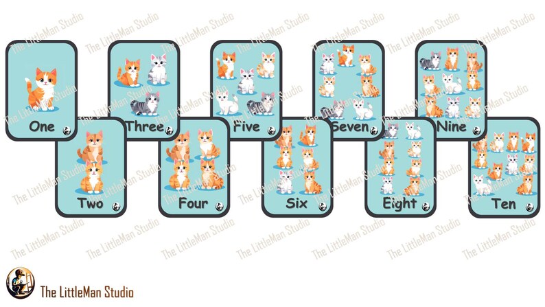 1 to 10 Number Flash Cards | Kitten Illustrations - Etsy