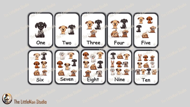 1 to 10 Number Flash Cards | Dog Illustrations - Etsy