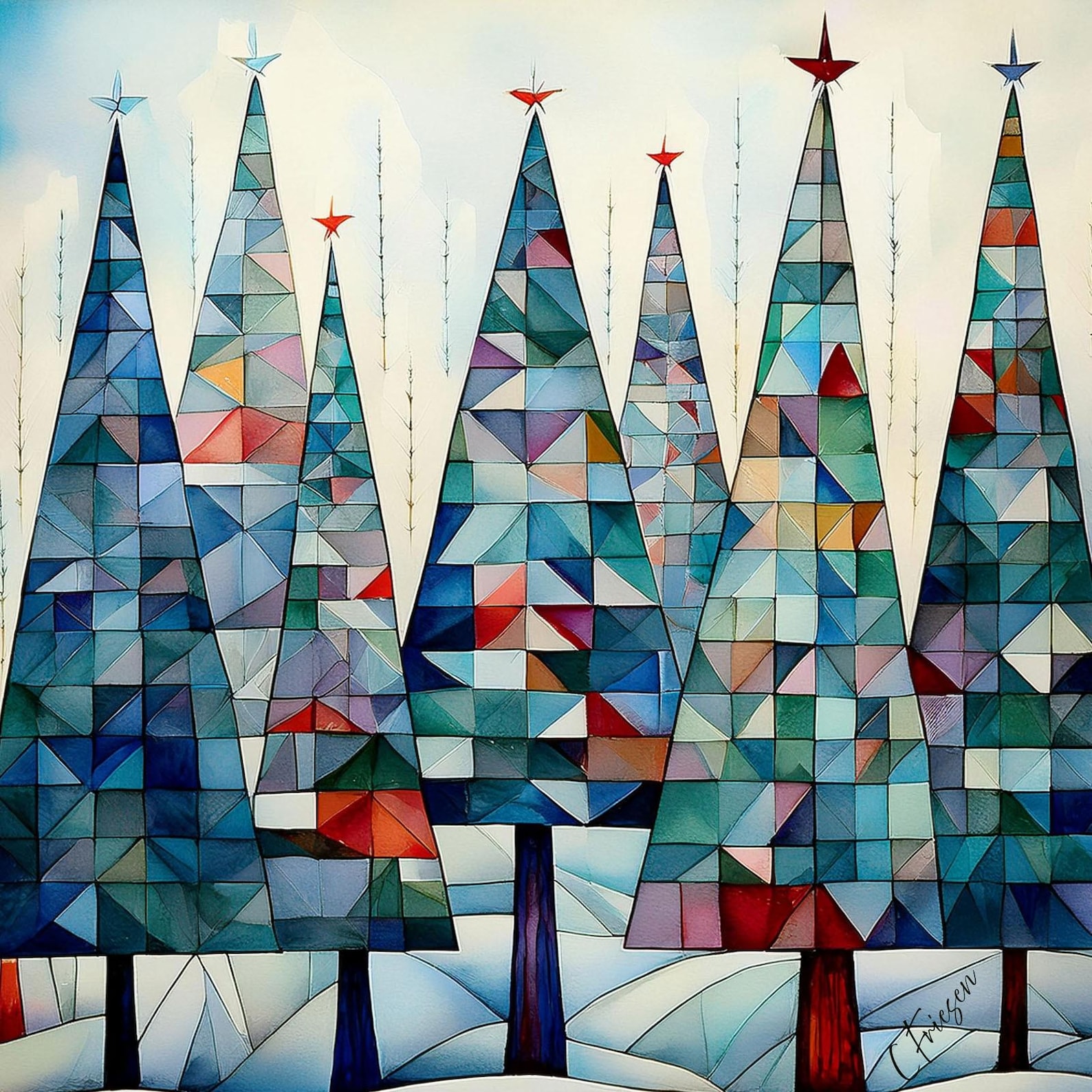 Quilted Trees IV - Quilted Holiday Trees Collection - Blank Interior ...