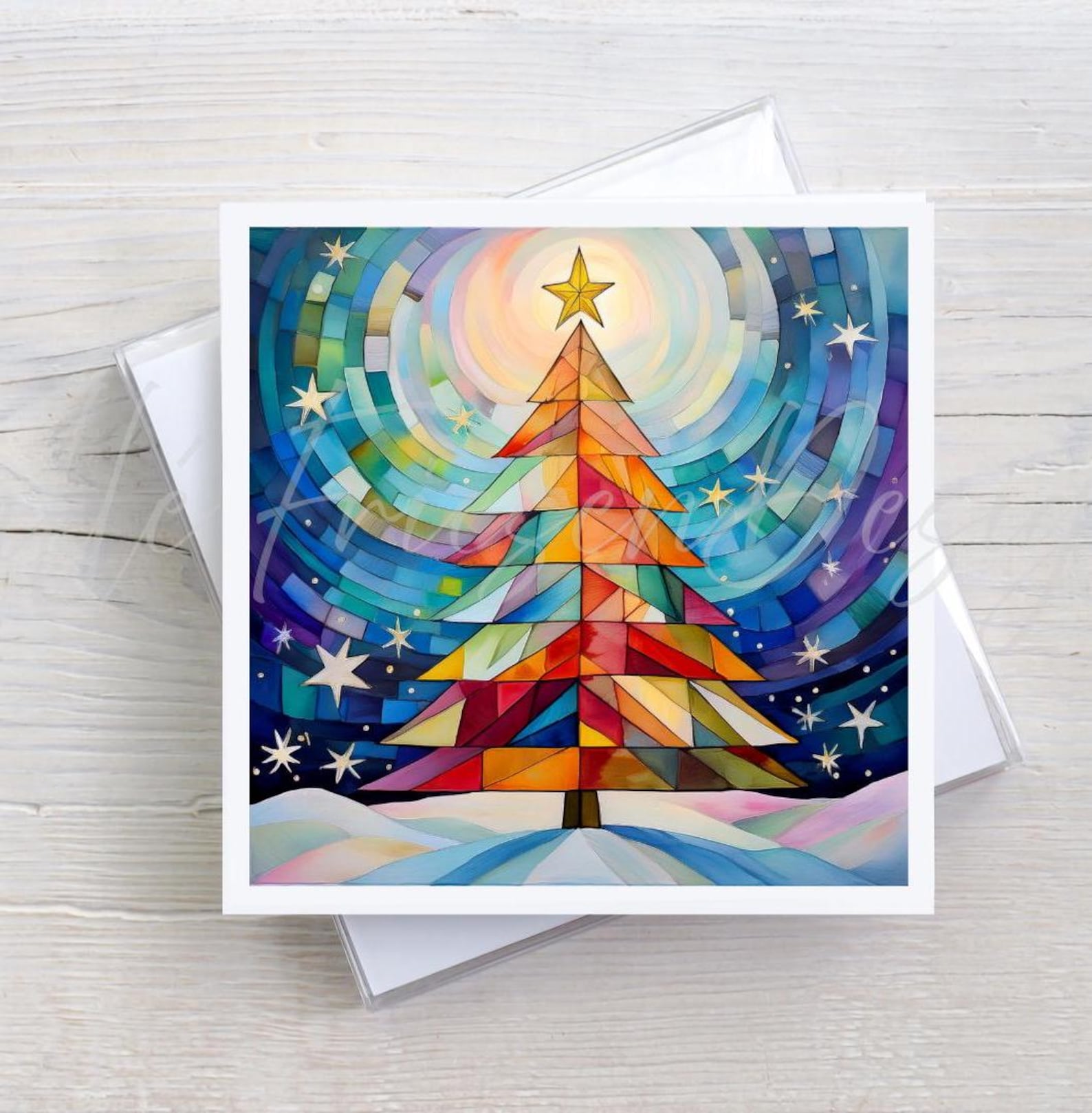 Holiday Greeting Card, Multicolor Quilted Christmas Tree, Rainbow ...