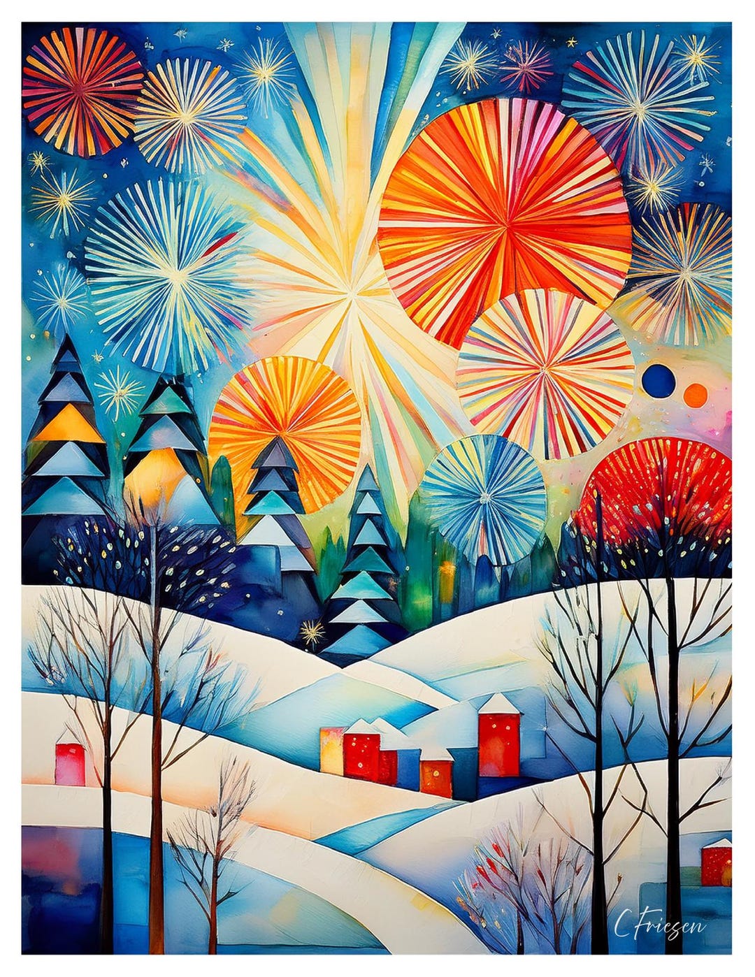 Happy New Year Greeting Card, Welcome 2025, Dazzling Sky Fireworks, NYE ...