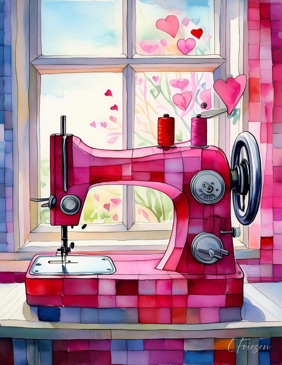 Valentine Quilter Crafter Greeting Card, Patchwork Pink Vintage Singer ...