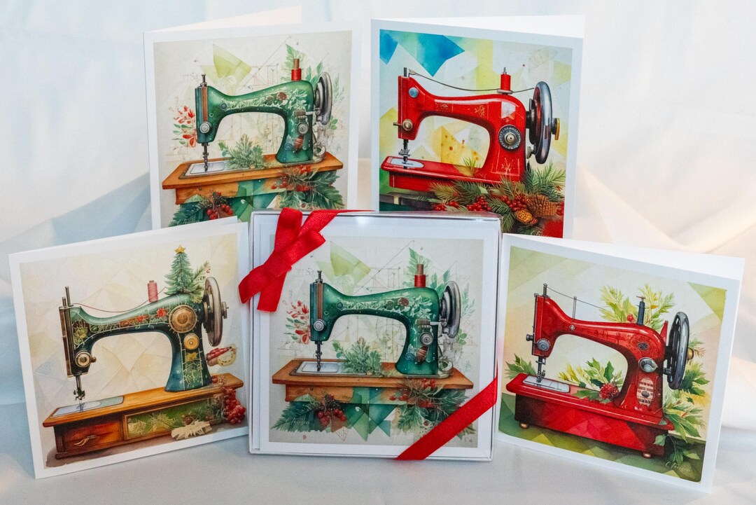Vintage Holiday Sewing Greeting Card Boxed Set, Antique Sewing Machines ...