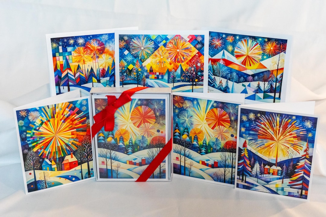 Happy New Year Greeting Card Boxed Set, 6 Designs, Welcome 2025 ...