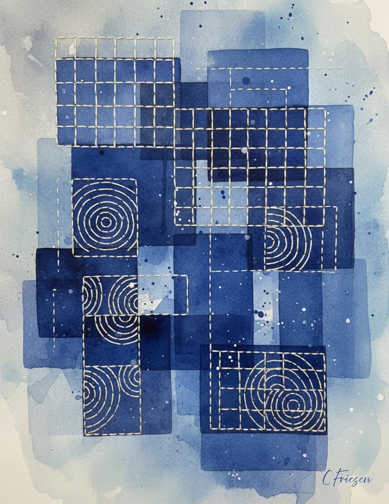 Sashiko II - Stitching Held in Motion Greeting Card With Envelope ...