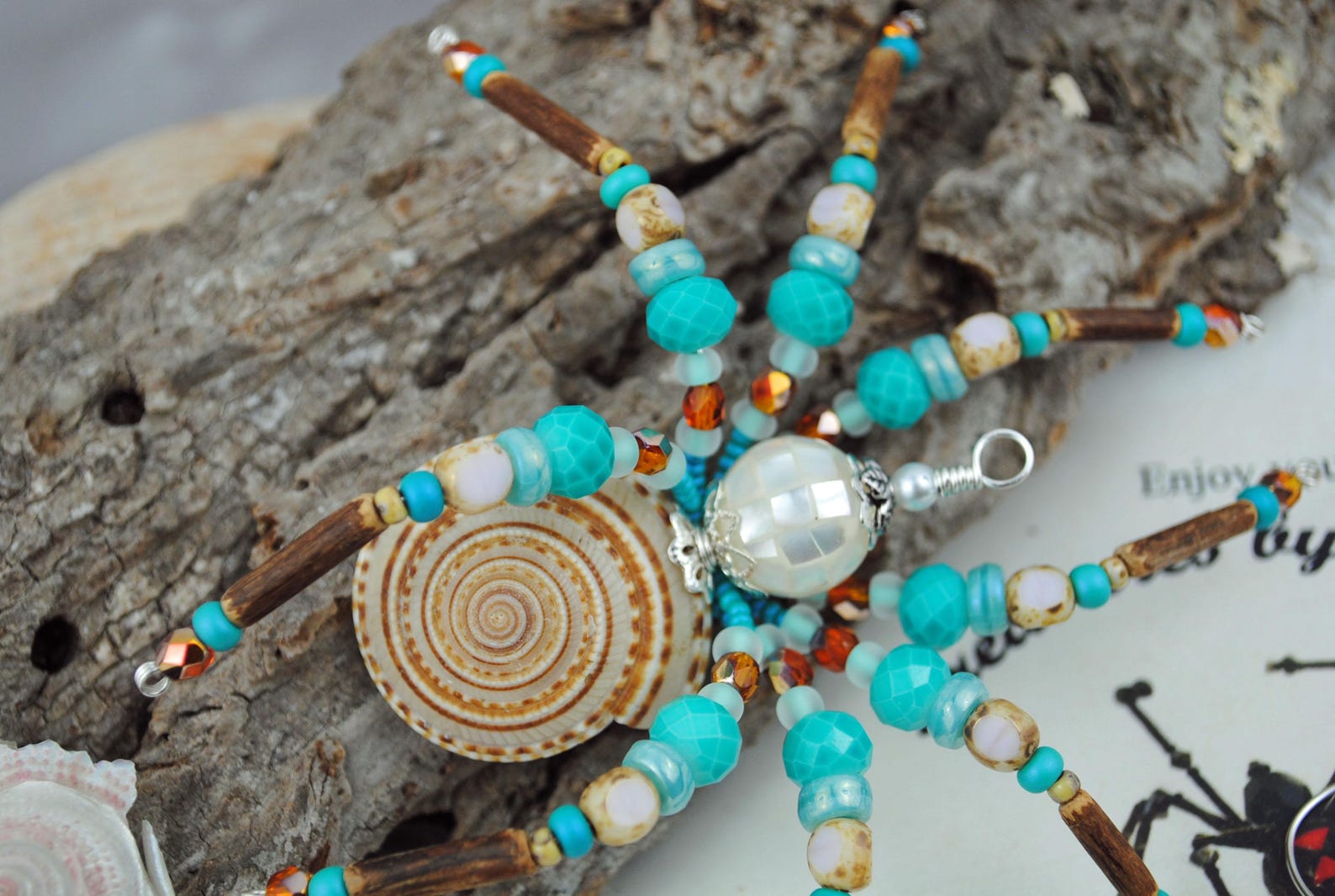 Beach House Boat Décor, Office Desk Pet, Sundial Shell Beaded Spider ...