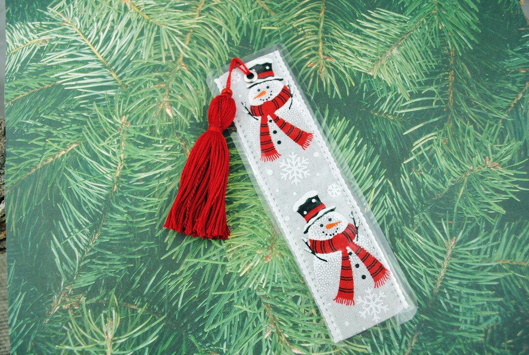 Christmas Secret Santa Snowmen Handmade Bookmark Gift, Red Tassel Book ...