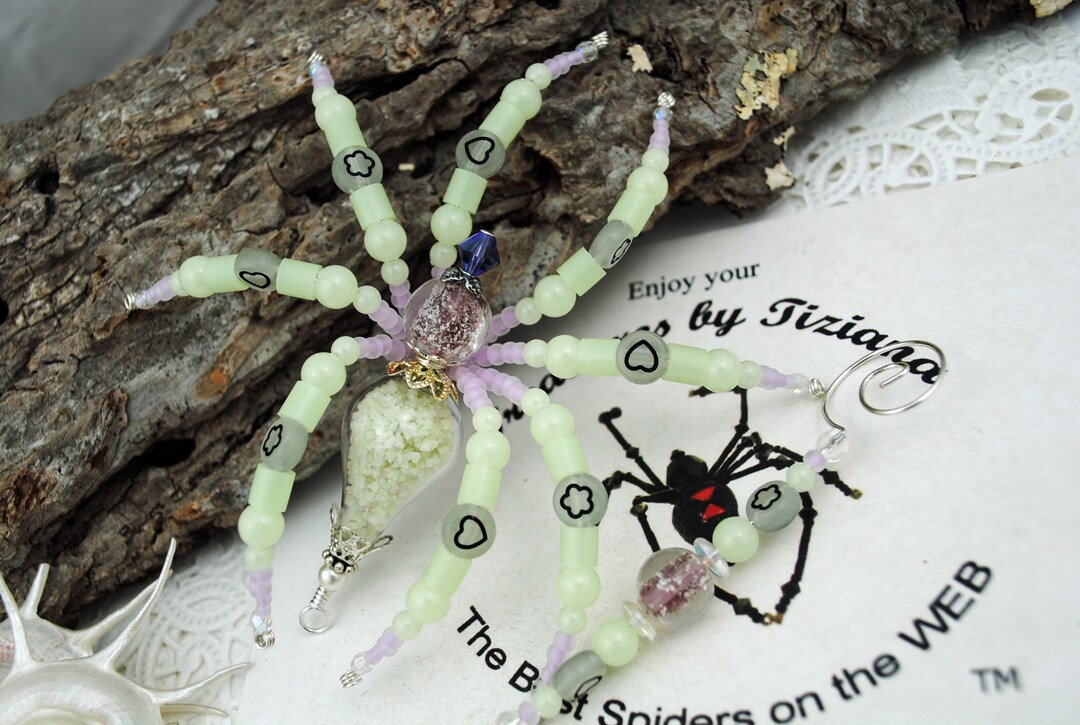 Handmade Firefly Bug Glow in the Dark Beaded Christmas Spider Ornament ...