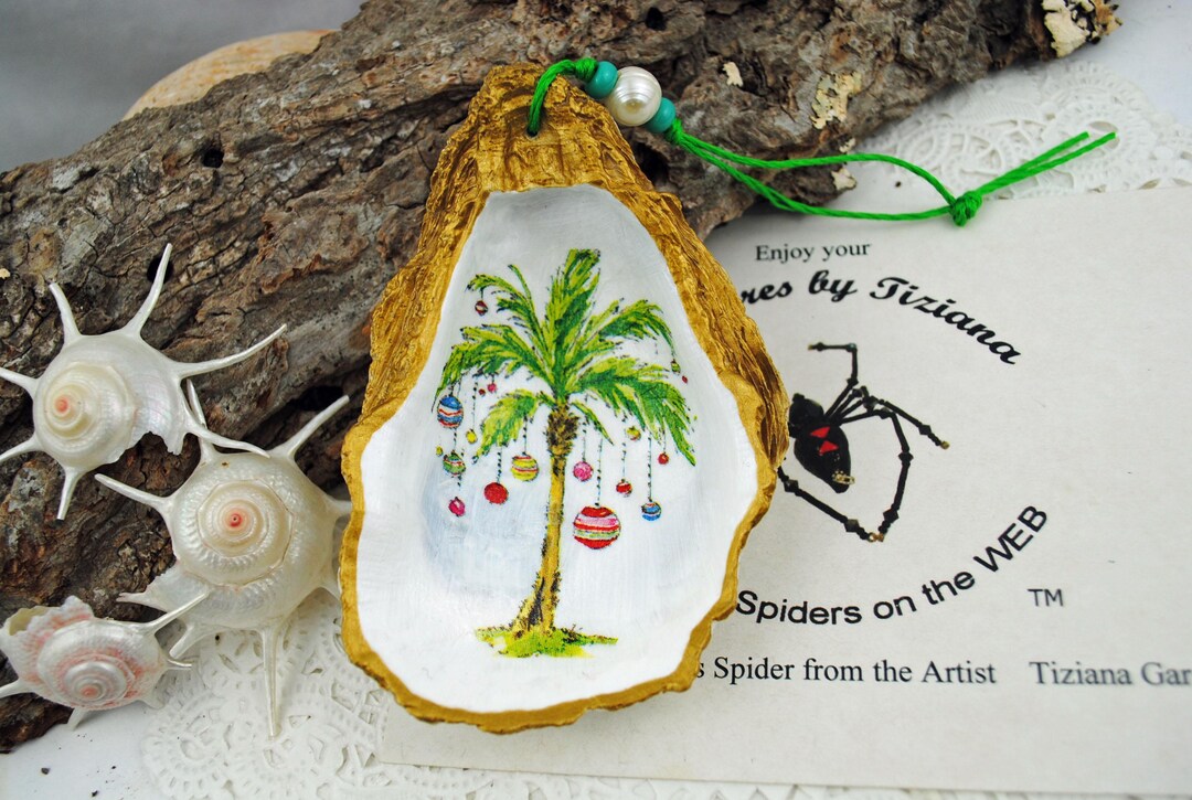 Palm Tree Oyster Shell Ornament, Seashell Christmas Ornament, Palm Tree ...