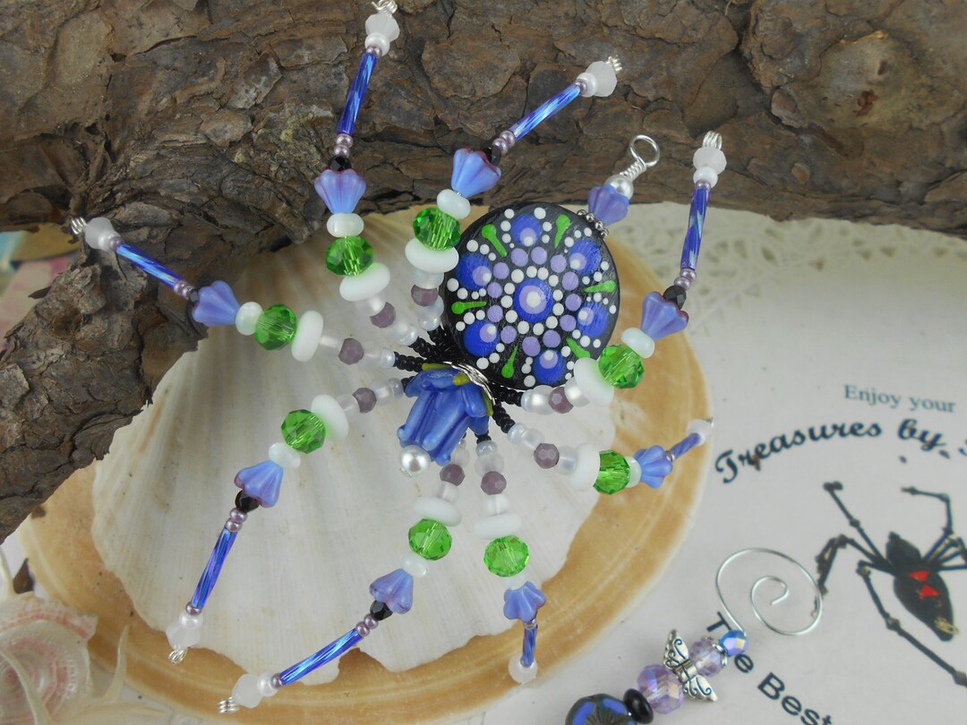 Hand Painted Mandala Art Beaded Christmas Spider Ornament With German ...