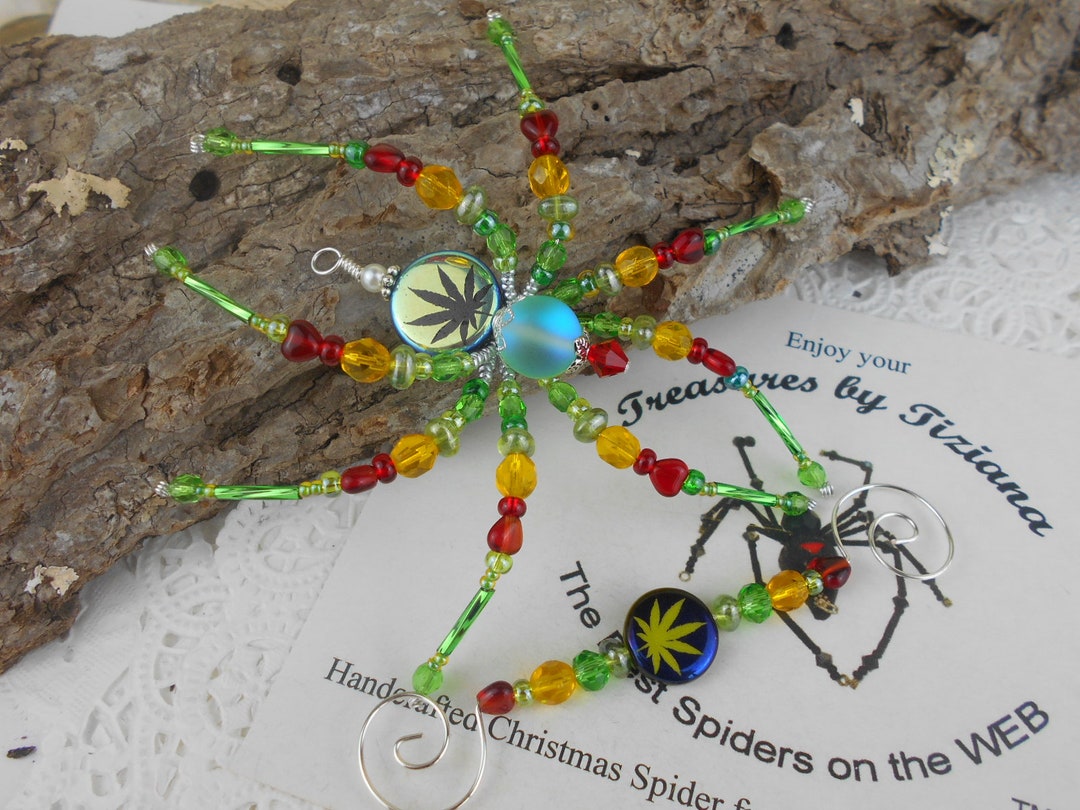 Marijuana Symbol Cannabis Leaf Beaded Christmas Spider Ornament German ...