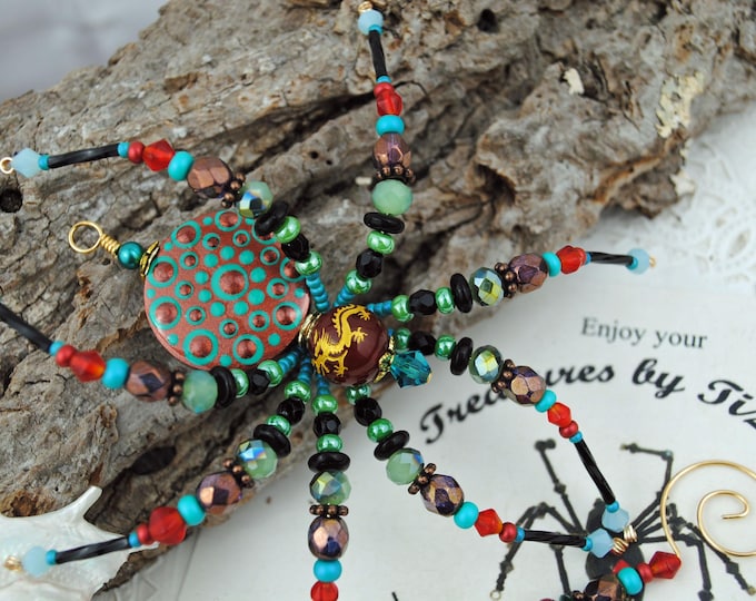 Golden Carved Chinese Dragon Mandala Hand Painted Art Wood Bead Beaded ...