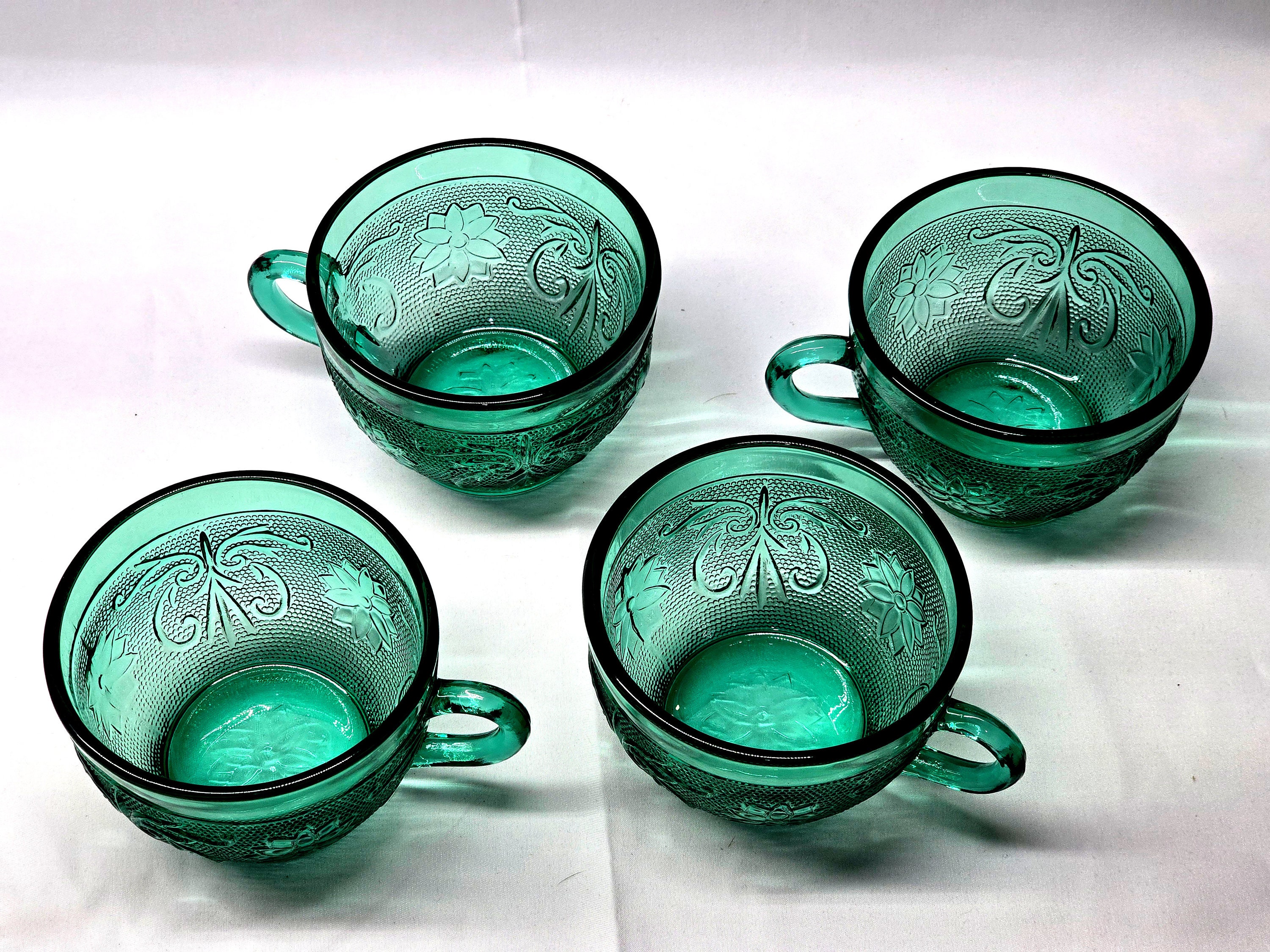 Vintage Tiara Glass SANDWICH SPRUCE GREEN Coffee Tea Cup Mug Rare Set ...