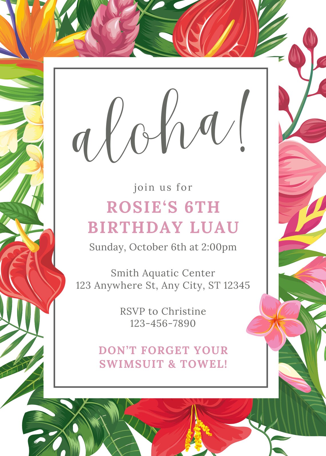 Tropical Birthday Invitation, Tropical Theme Birthday, Kids Birthday ...