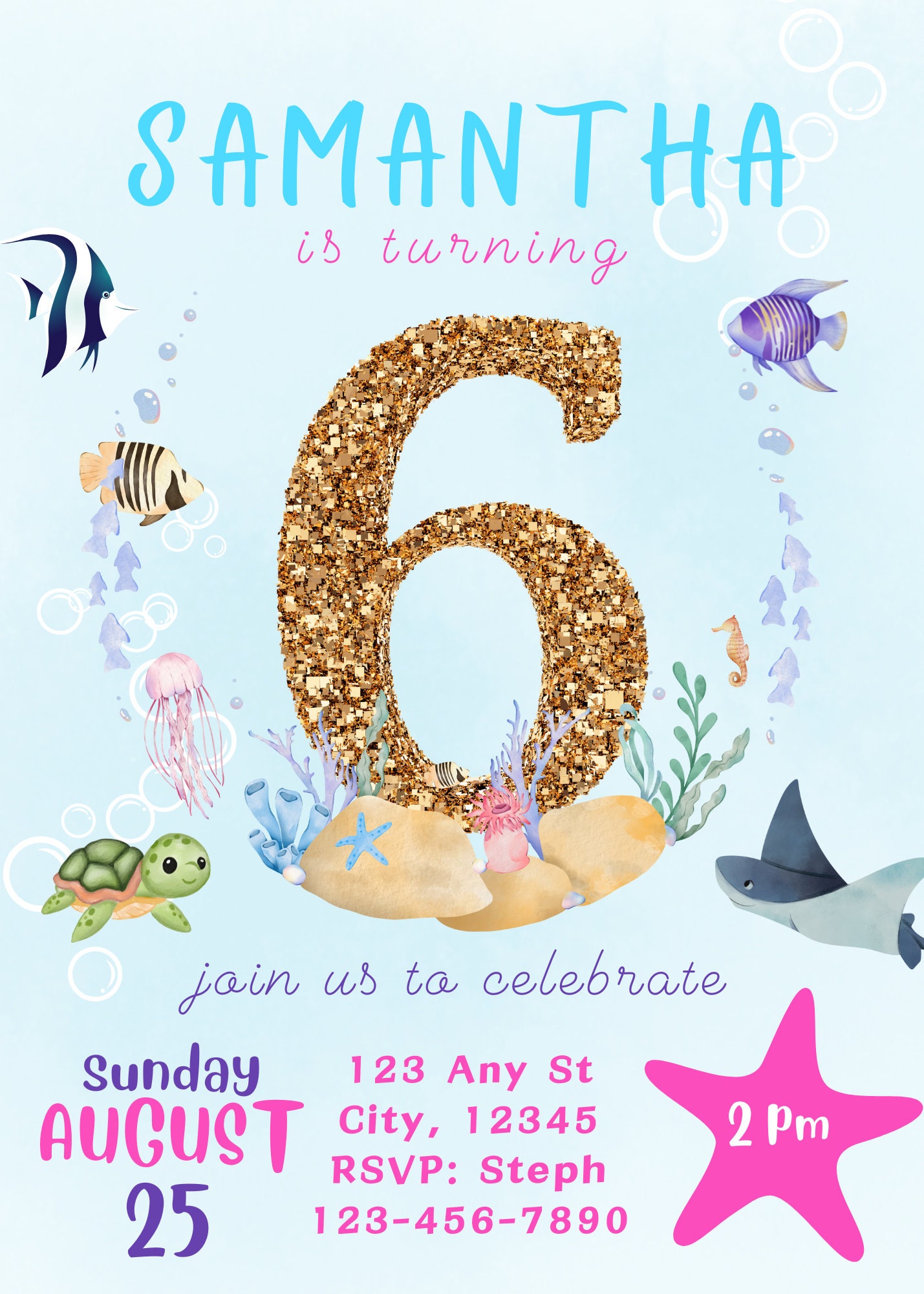 Ocean Birthday Invitation,ocean Theme Invite,kids Birthday Invitation ...