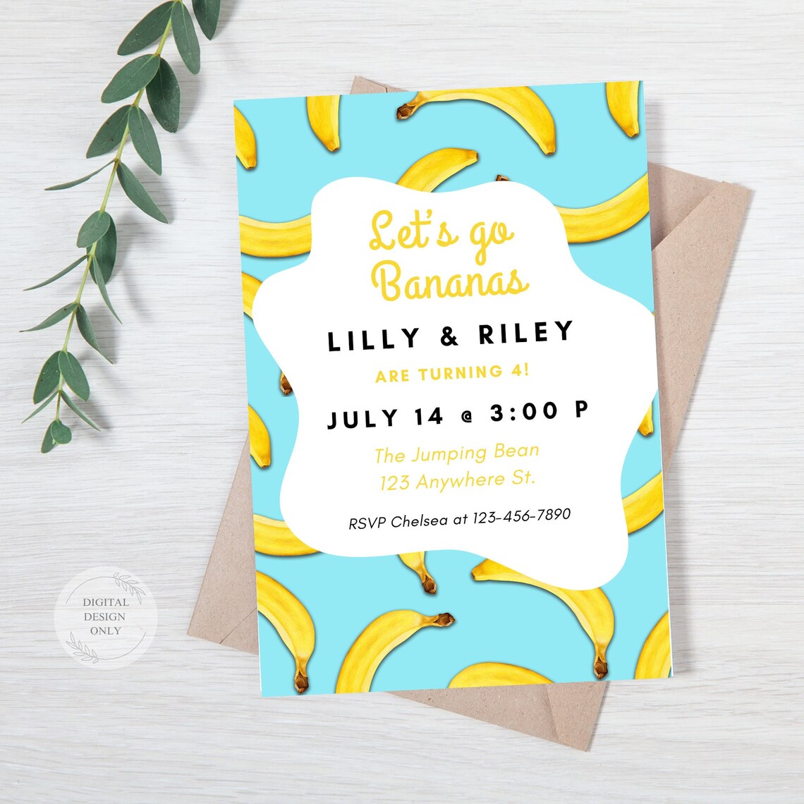 Banana Birthday Invitation, Banana Theme Birthday, Kids Birthday ...