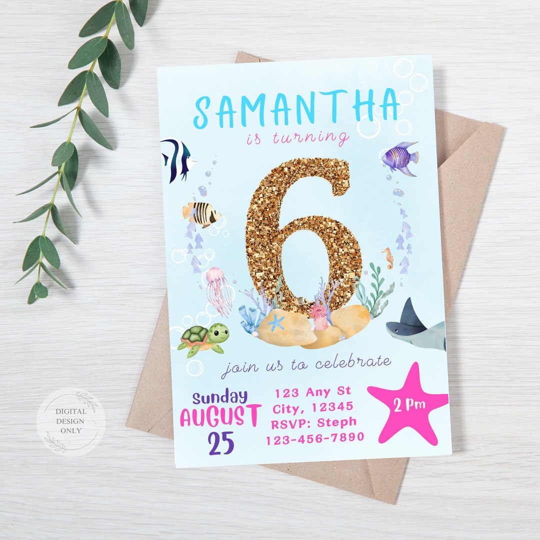 Ocean Birthday Invitation,ocean Theme Invite,kids Birthday Invitation ...