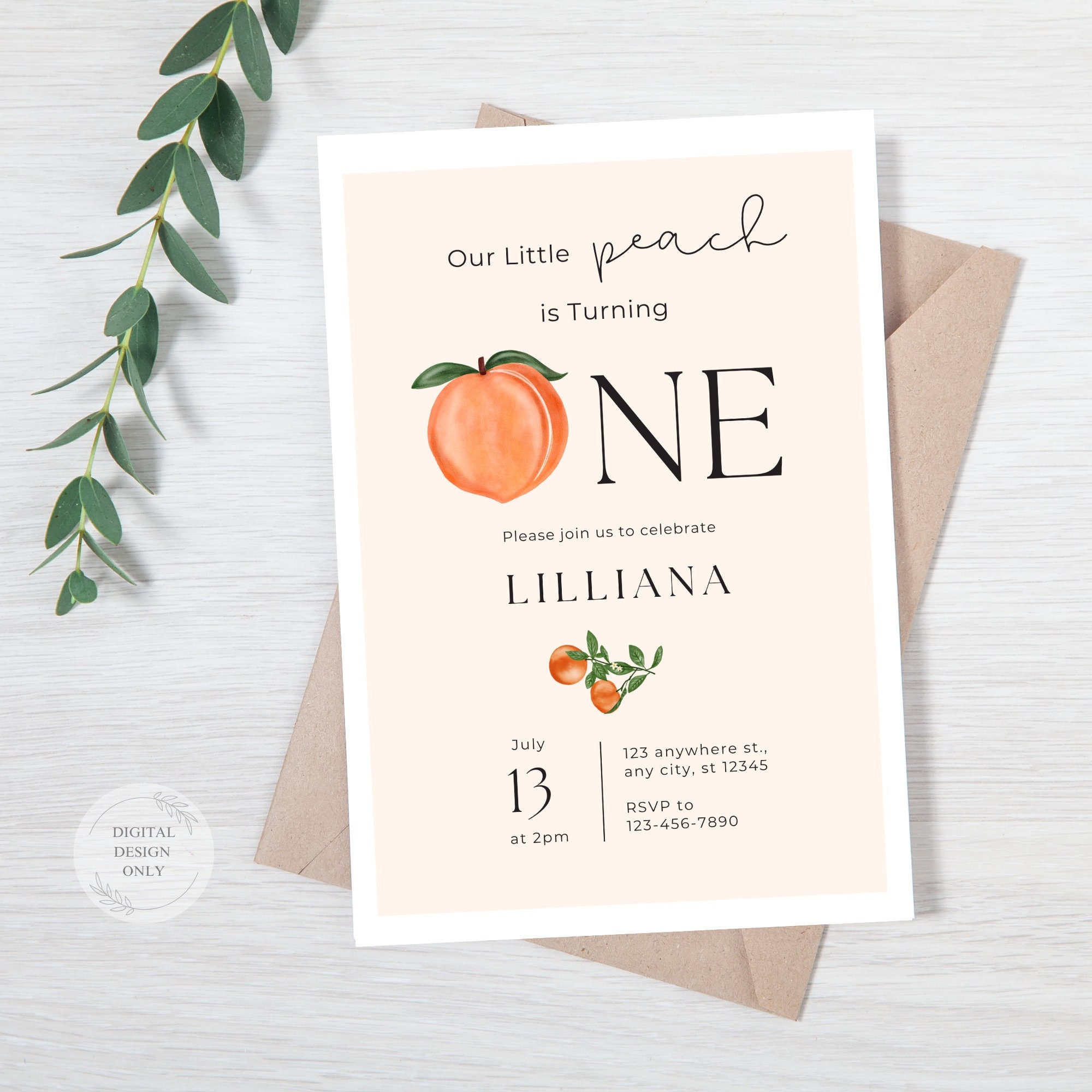 Peach Birthday Invitation, Peach Theme Birthday, Kids Birthday ...