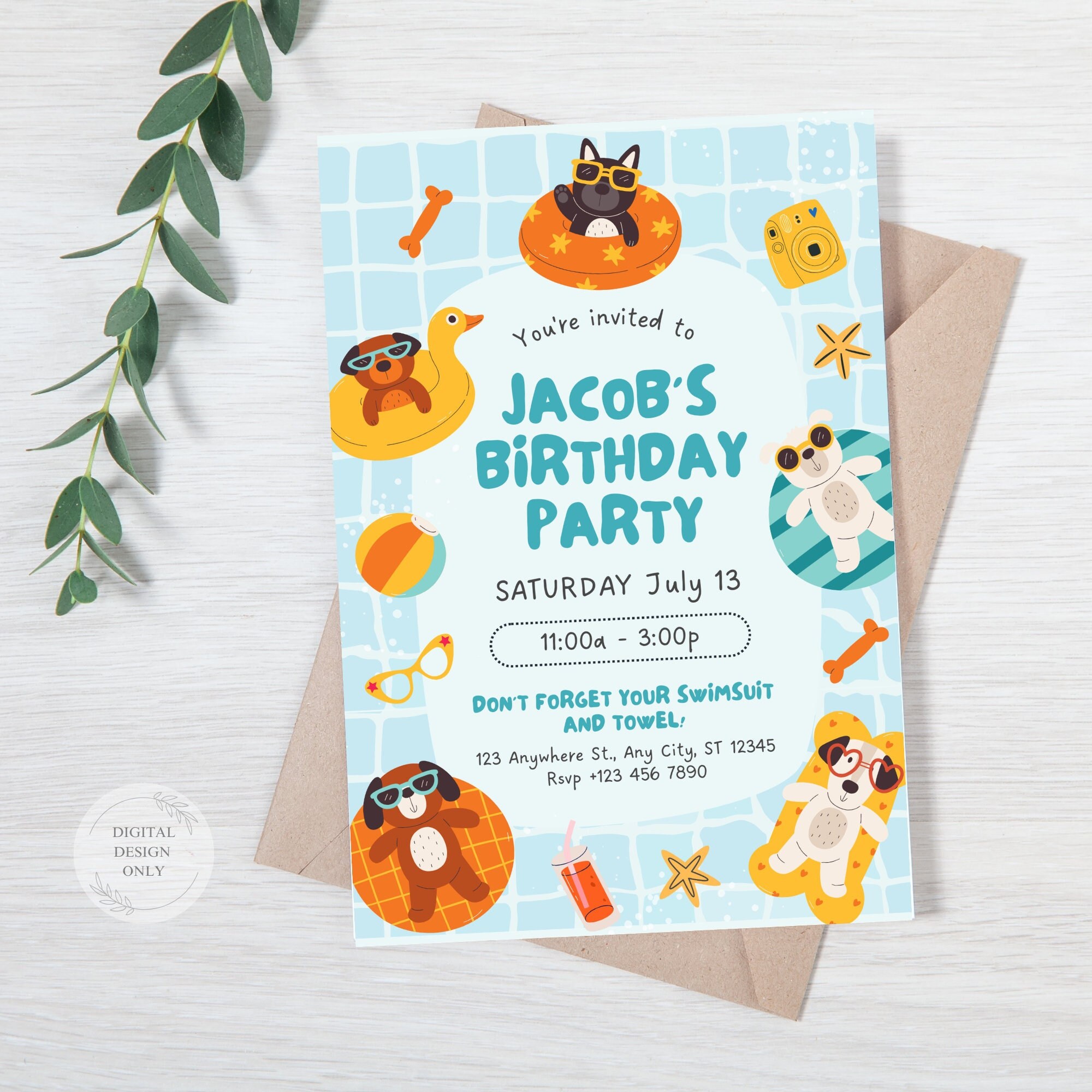 Dog Pool Party Invitation, Dog Pool Party Birthday Invitation, Birthday ...