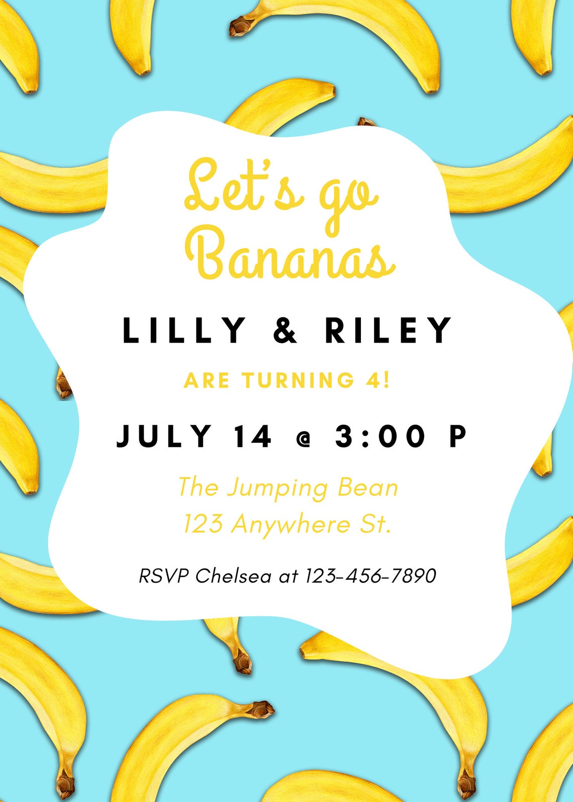 Banana Birthday Invitation, Banana Theme Birthday, Kids Birthday ...