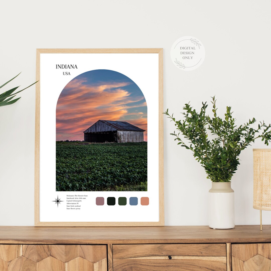 Indiana Printable, Indiana Wall Art, Home Decor Printable, Indiana ...