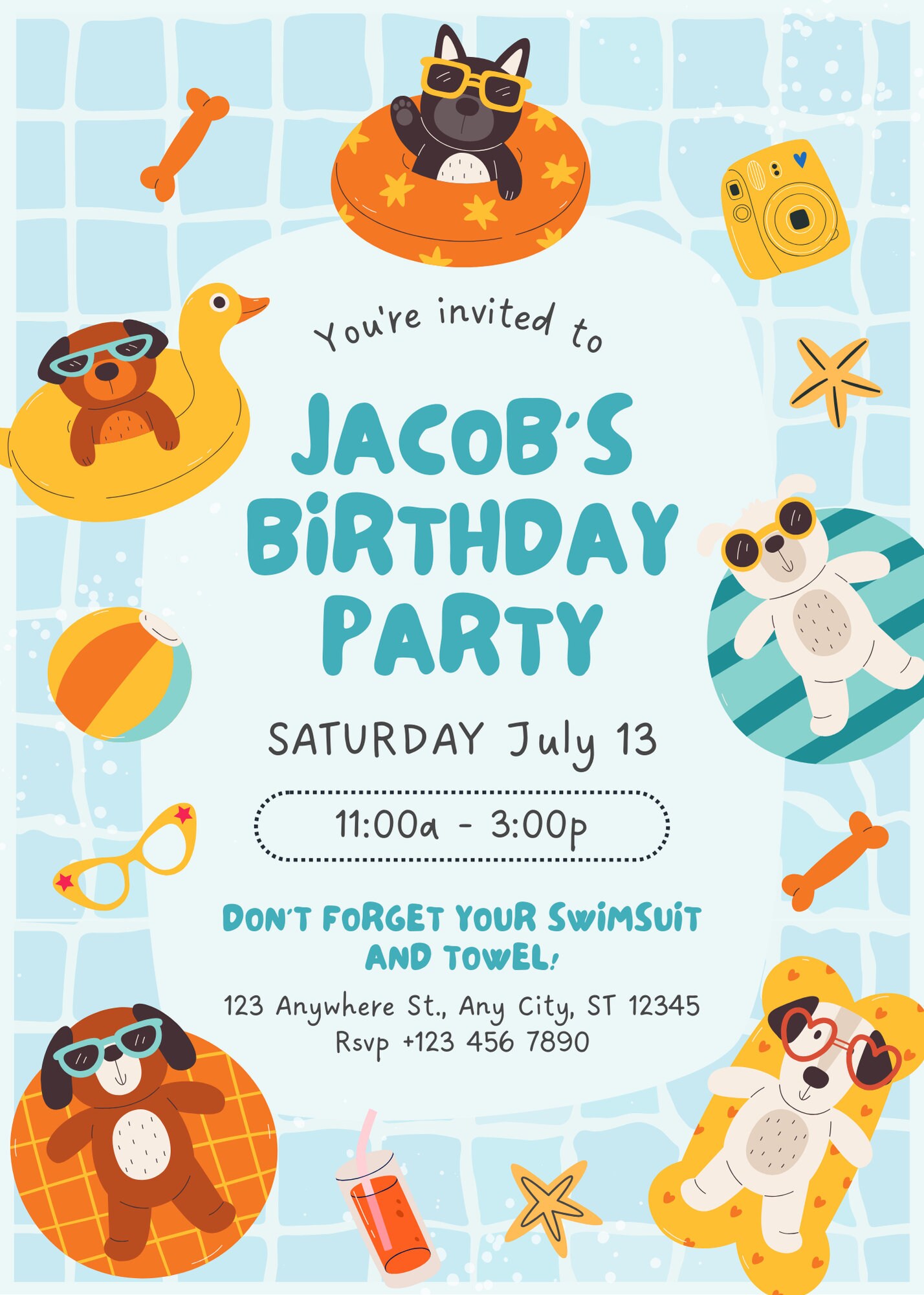 Dog Pool Party Invitation, Dog Pool Party Birthday Invitation, Birthday ...