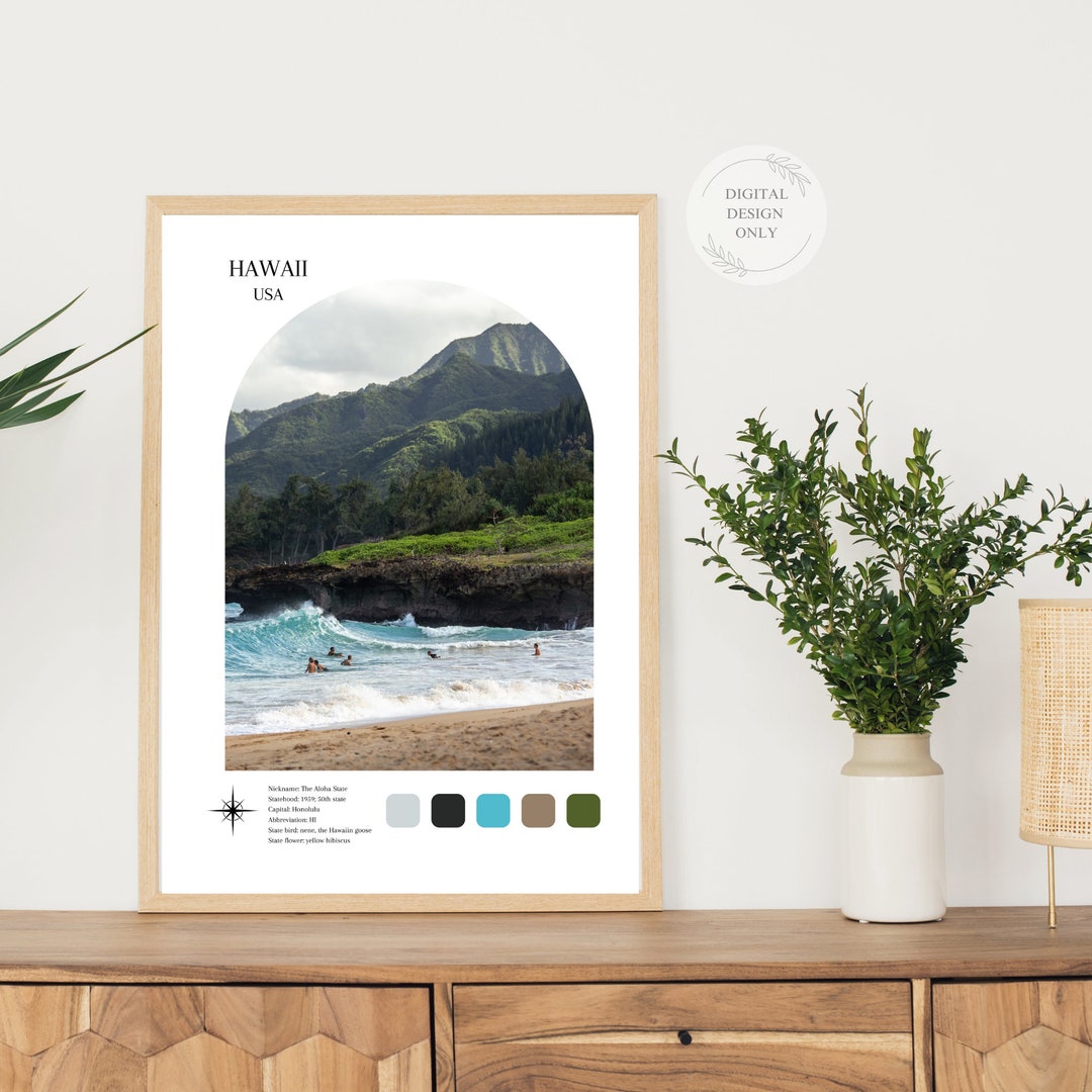 Hawaii Printable, Hawaii Wall Art, Home Decor Printable, Hawaii State ...