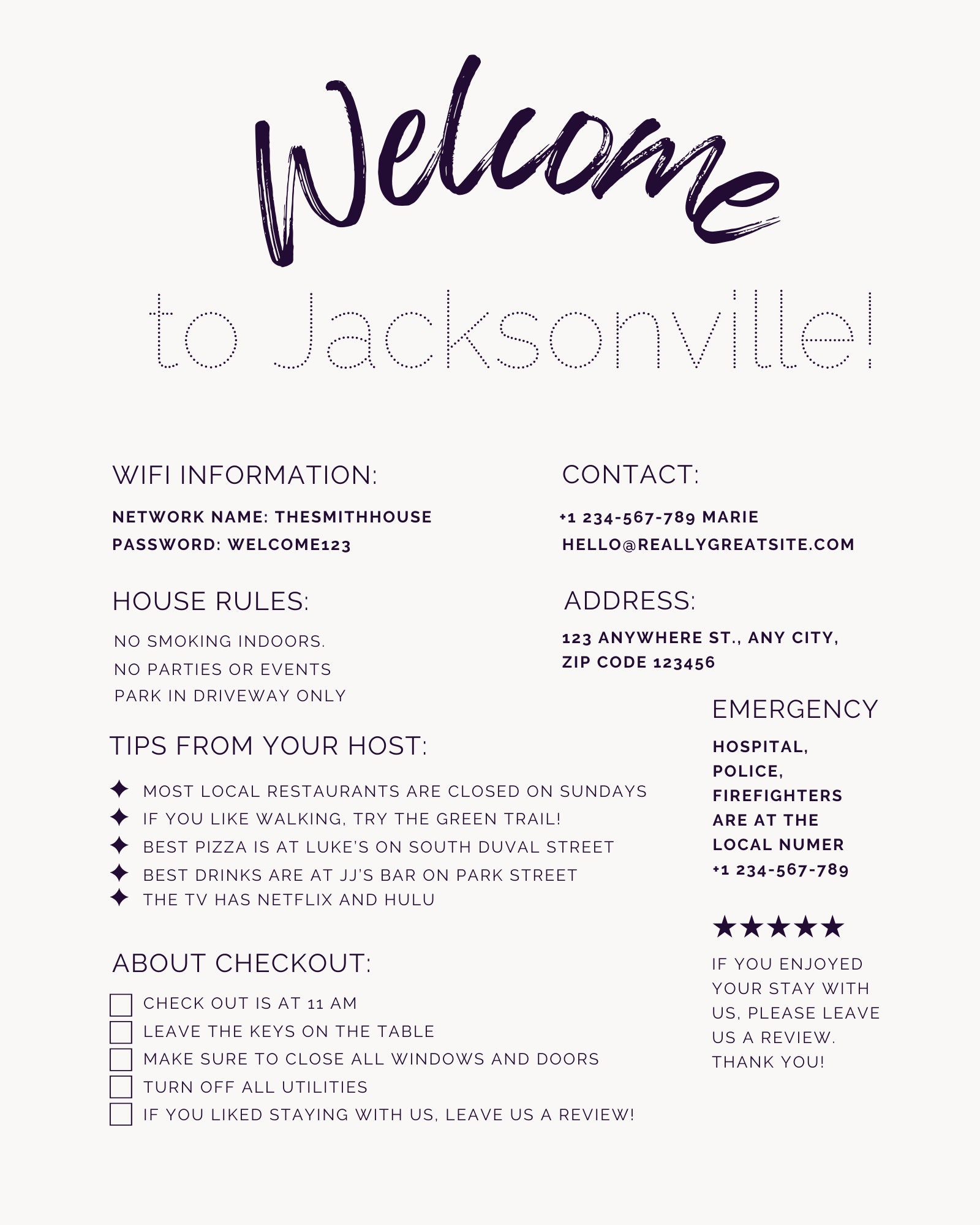 Air Bnb Welcome Sign Printable, Air Bnb Information Printable, Air Bnb ...