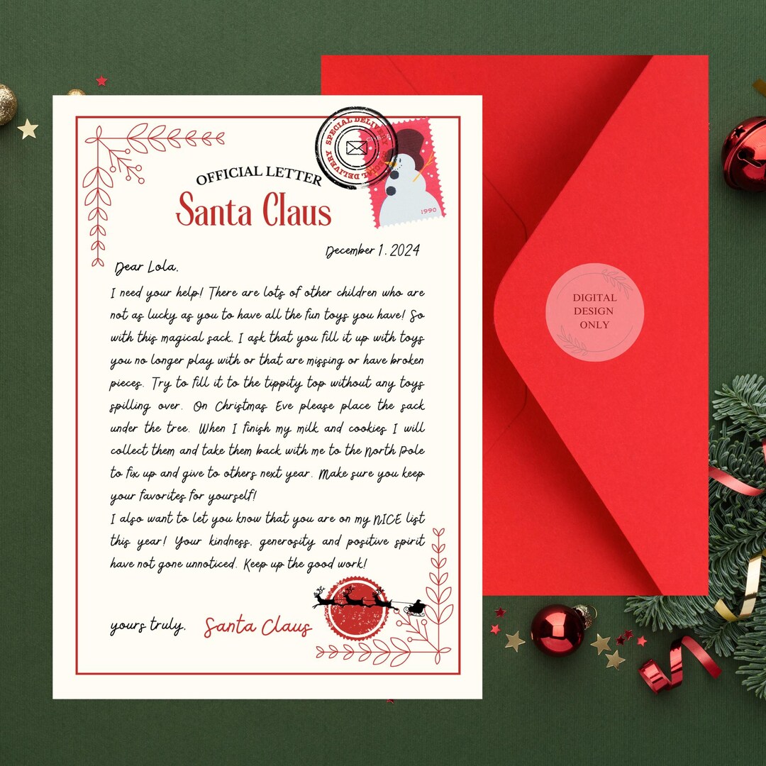 Personalized Letter From Santa, Nice List Letter, Offical Letter Mailed ...