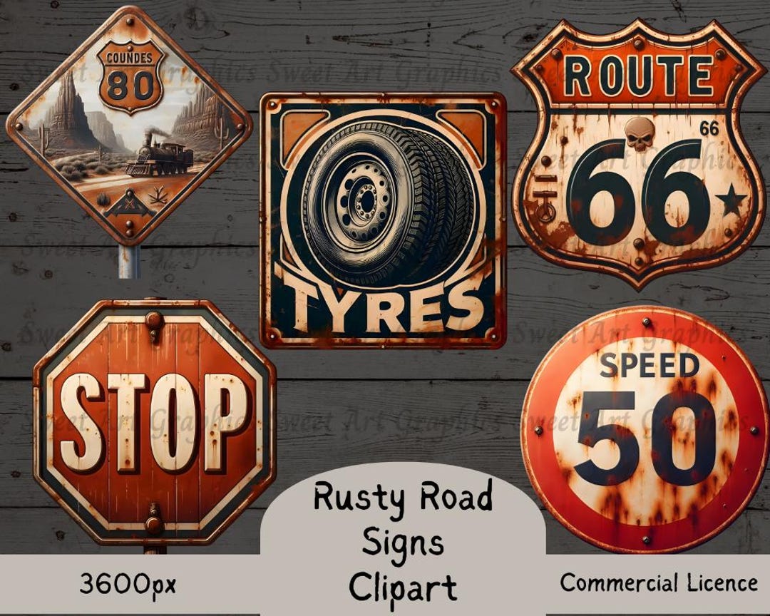 Rusty Road Sign Clipart: Route 66, Vintage Americana (digital Download ...