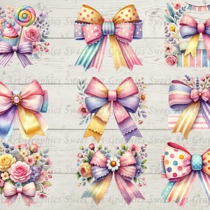 Pastel Bows Digital Clipart Transparent Background Hi-res, Coquette ...