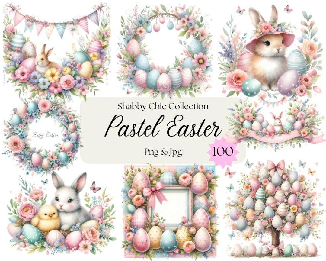 Pastel Easter Digital Clipart Bundle, Pastel Easter Eggs, Cute Easter ...