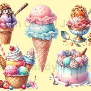 Watercolor Ice Cream Clipart: Dessert Illustrations (digital Download ...