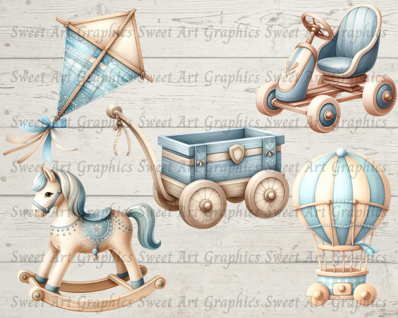 Wooden Boys Toys Clipart: Watercolor Nursery Art (digital Download) - Etsy