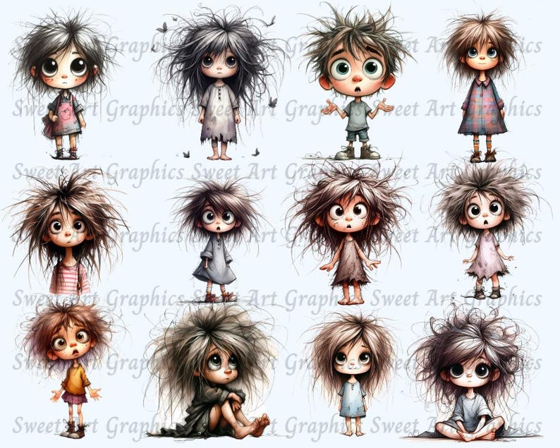 Whimsical Scruffy Kids PNG Clipart, Digital Art (24 Images). - Etsy
