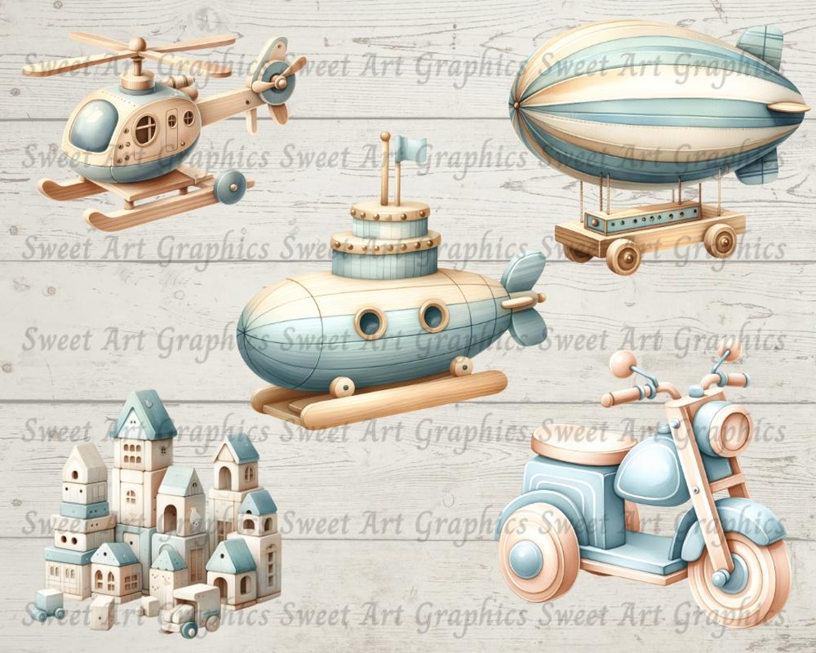 Wooden Boys Toys Clipart: Watercolor Nursery Art (digital Download) - Etsy