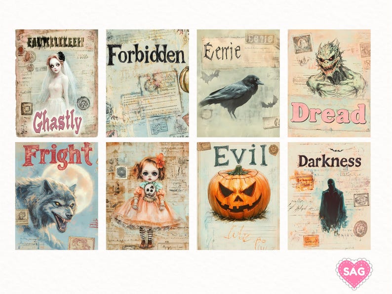 Vintage Halloween Clipart Bundle: Creepy Monsters, Ghosts, Pumpkins (36 ...