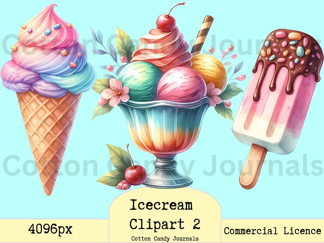 Icecream Clipart 2 Watercolor Dessert Illustrations, Ice Cream Cone ...