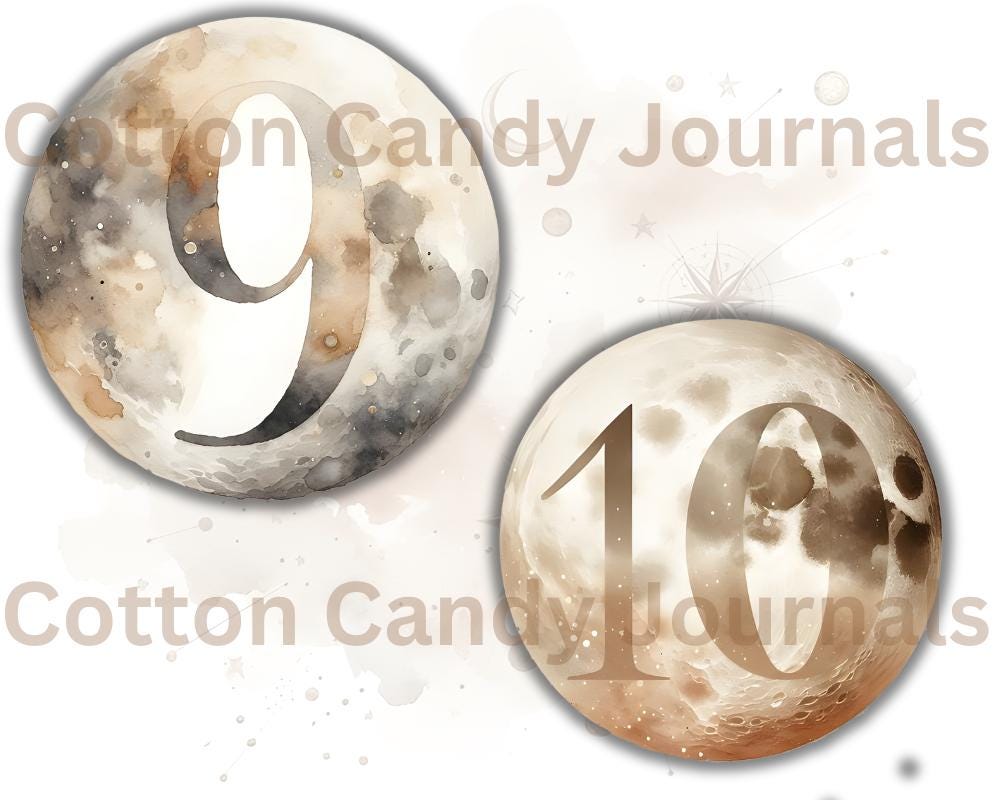 Moon Numbers Clipart: Transparent PNG for Cake Toppers (digital ...