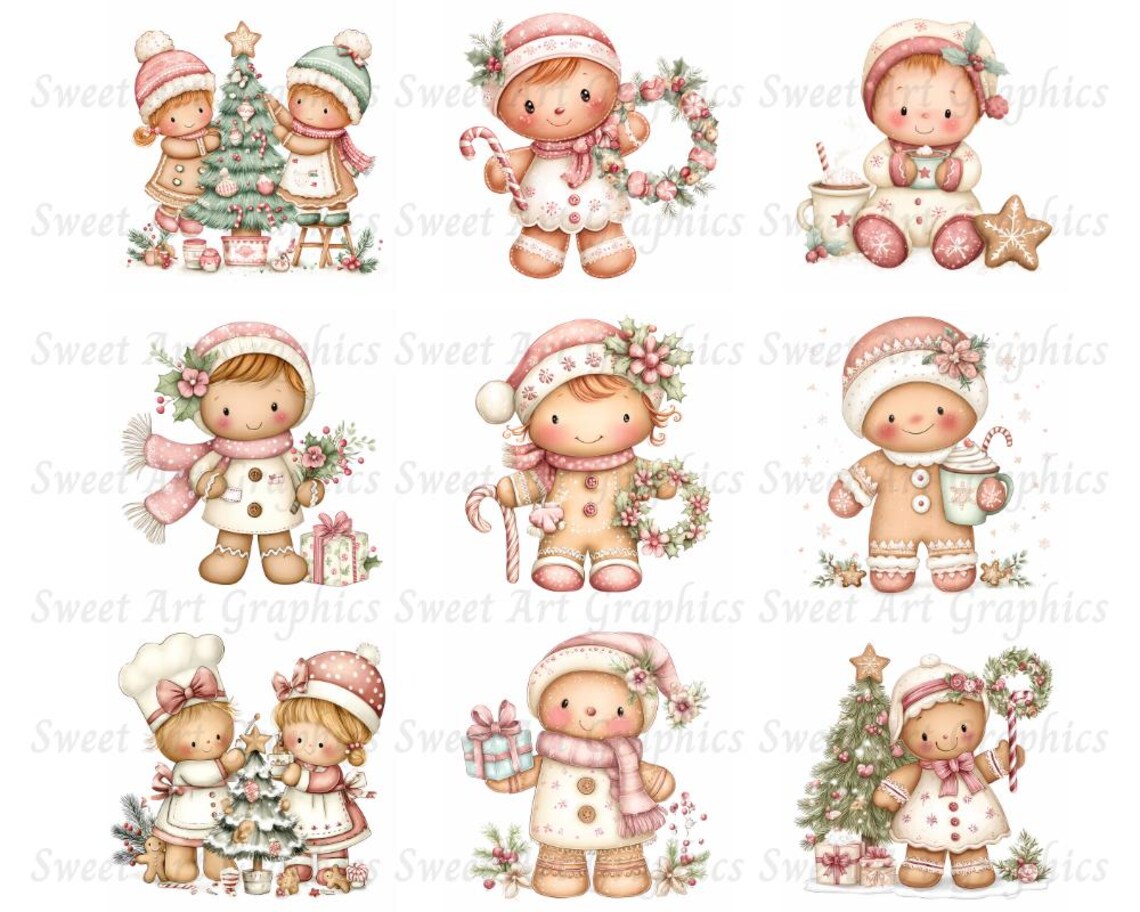 Gingerbread Christmas Clipart: People, Houses, Decorations (40 JPG ...