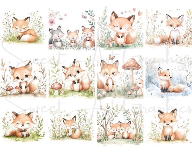 Little Fox Clipart: Woodland Animal Graphics, Scrapbooking (digital ...