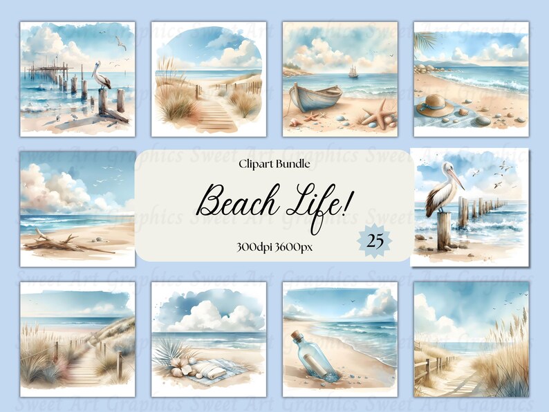 Beach Life Clipart: Hi-res Coastal Images (digital Download) - Etsy