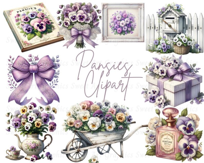 Pansies Digital Clipart, Transparent Background Individual Pngs, Hi ...