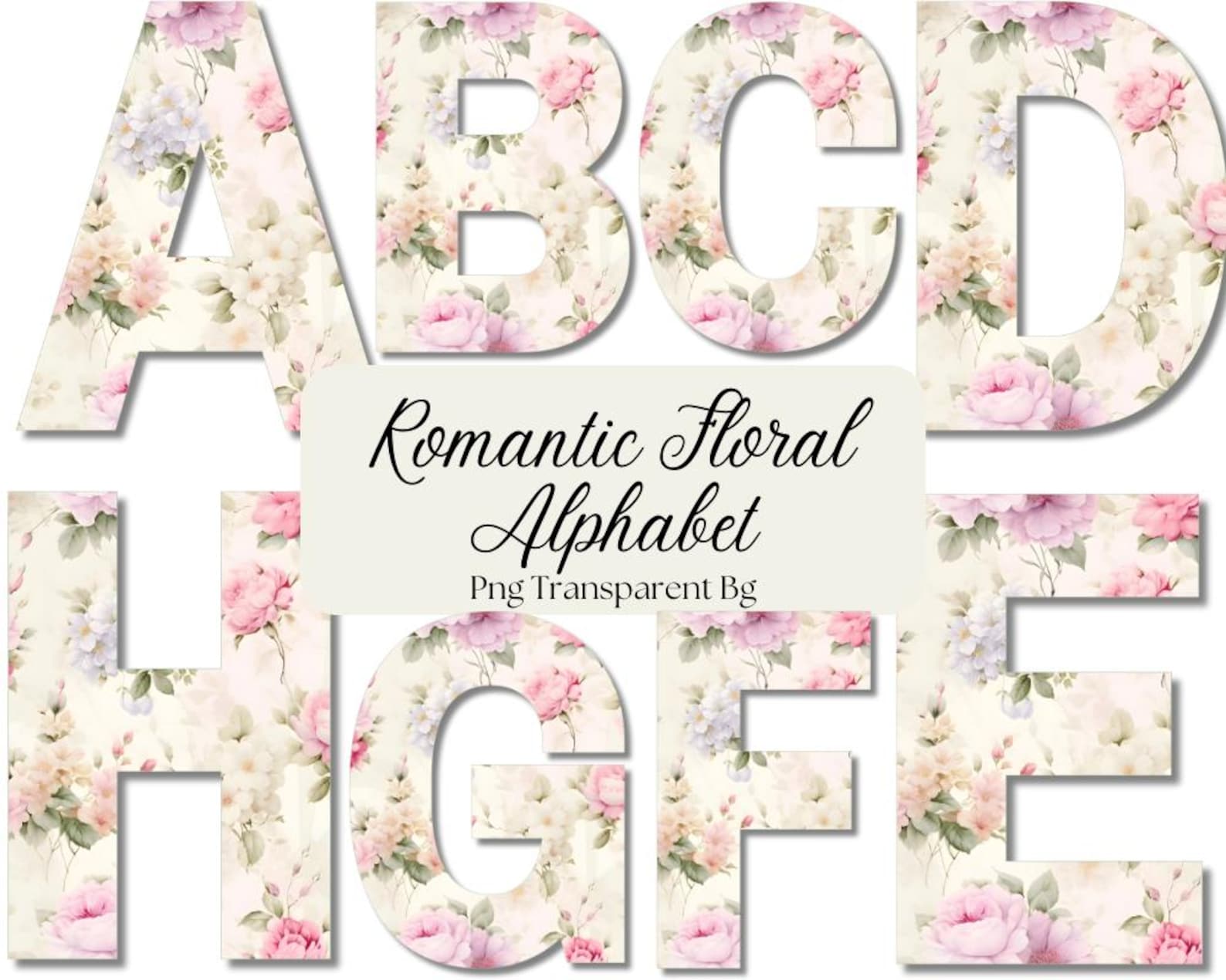 Floral Alphabet Clipart: Romantic Shabby Chic Letters (digital Download ...