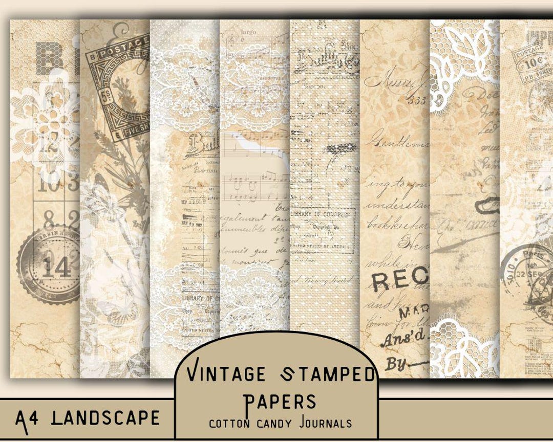 Vintage Stamped Lace Papers Junk Journal Scrapbooking Craft Neutral ...